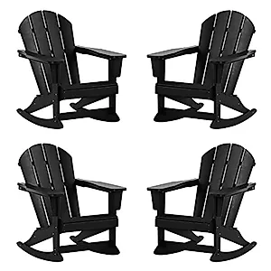 WO Home Furniture Patio Rocking Chair Set of 4 PCS Classic Outdoor HDPE UV Weather Resistant (Black)