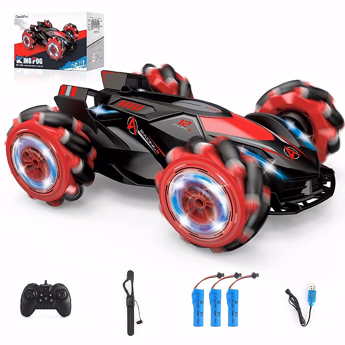 ClassicFun 1:14 Scale Large Remote Control Car,4WD Spray RC Drift Car,RC Crawler Toy Car, Monster Trucks for Boys,Girls,Kids and Adults,with 4 Motors and 3 Rechargeable Batteries (Black Red)