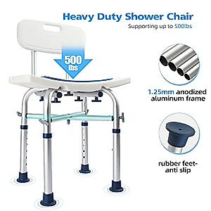 Shower Chair with Back 500lb, Boiarc Bariatric Shower Chair with Shower Head Holder, Anti-Slip Shower Bench for Inside Bathtub Stool for Seniors, Elderly, Disabled, Handicap (Shower Chair with Back)