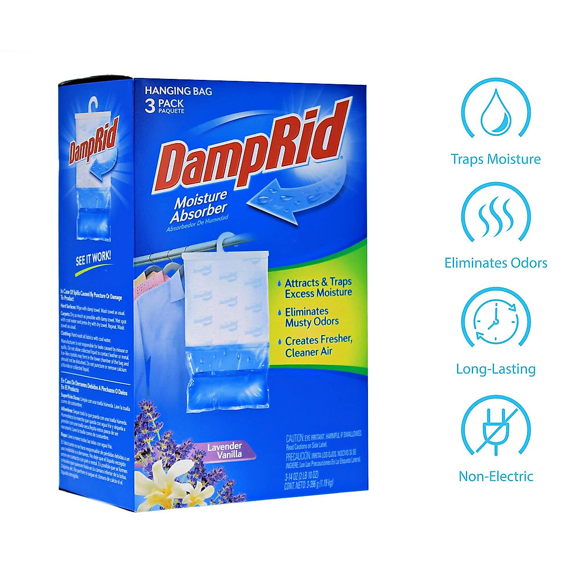 DampRid Lavender Vanilla Hanging Moisture Absorber, 3 Pack, for Fresher, Cleaner Air in Closets
