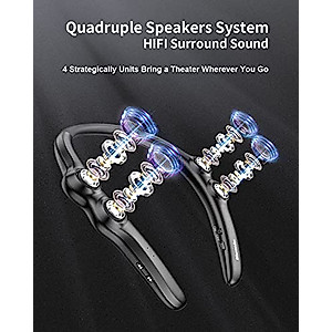 Portable Bluetooth Speakers, BBH-929s Pro Neckband Bluetooth Speakers with Built-in TF Memory Card, Wireless Wearable Speaker CVC 8.0 Noise Cancelling 3D Sound Personal Sport Speaker with Mic(Black)