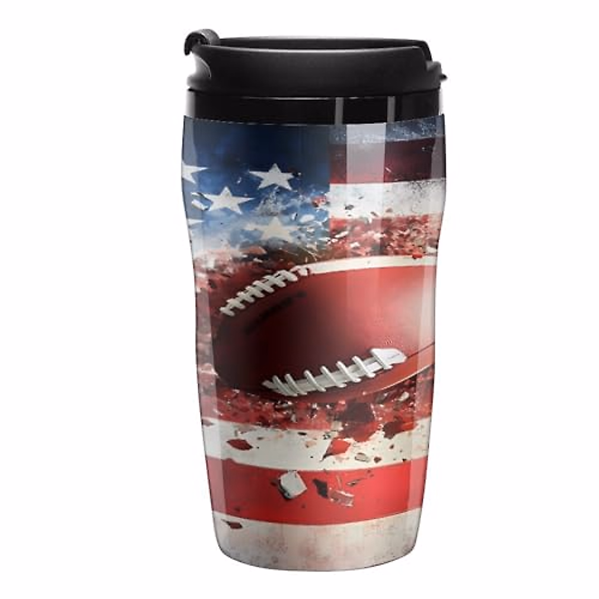 Football Print U.S Flag Travel Coffee Mug Reusable Coffee Cup Tumbler with Lid for Outdoor 250ml
