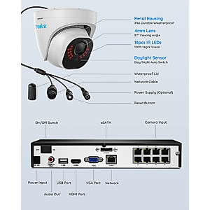 REOLINK 4K Security Camera System, 4pcs H.265 PoE Wired Turret 4K Cameras with Person Vehicle Detection, 4K/8MP 8CH NVR with 2TB HDD for 24-7 Recording, RLK8-800D4