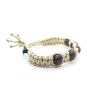 Hempnotic Jewelry Brown Wood Beaded Adjustable Alligator Clip Hemp Bracelet - Handmade