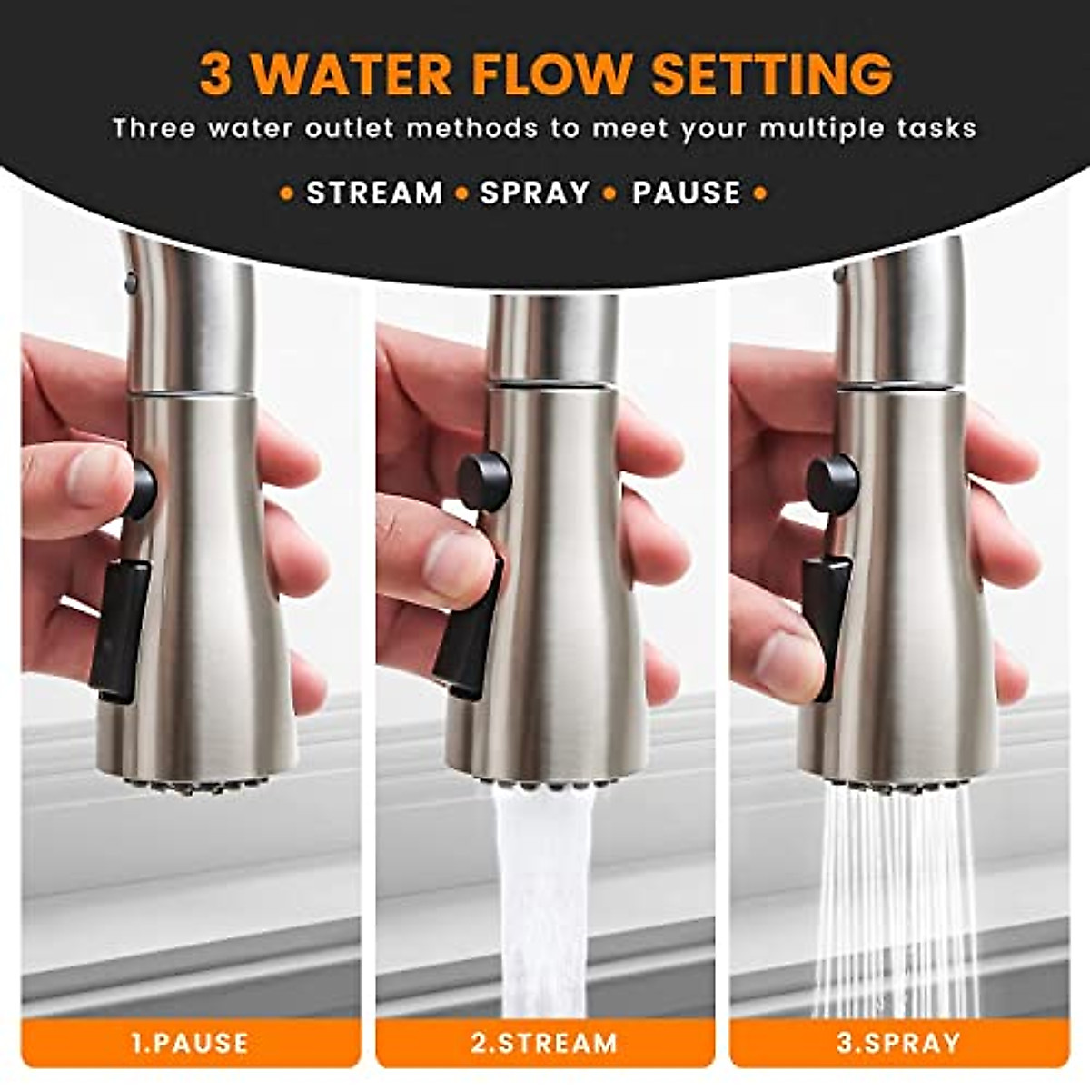 YASFEL Faucet for Kitchen Sink - Modern High Arc Pull Down Kitchen Faucets Brushed Nickel, Single Handle Stainless Steel Kitchen Sink Faucets with Pull Down Sprayer