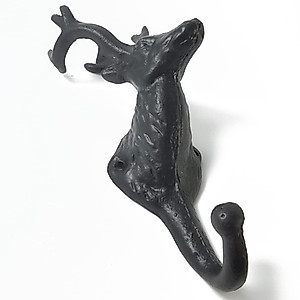 NSBELL 2PCS Rustic Heavy Duty Cast Iron Deer Head Hook Wall Antler Key Holder Hanging Towel Key Coat Rack Durable Iron Hanger Living Room Bathroom Room Kitchen Wall Decoration