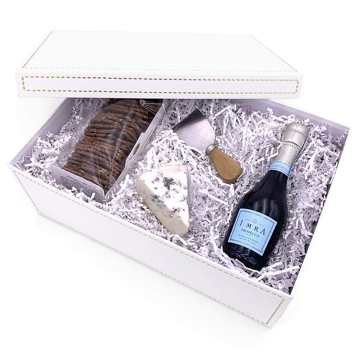 Oxfrd & Comma Luxury Gift Box, White with Gold Stitching, Large Rectangle