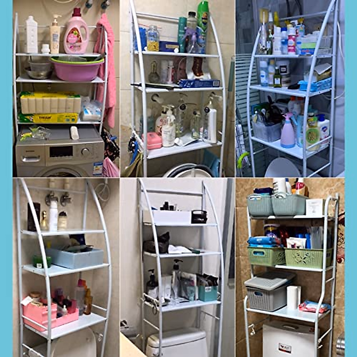 BKGDO Washer Storage Frames Floor Standing for Over Toilet,Wrought Iron High Temperature Steel Washinghine Rack,Easy to Assemble 3-Layer Bathroom Waterproof Shelf Bathroom/White