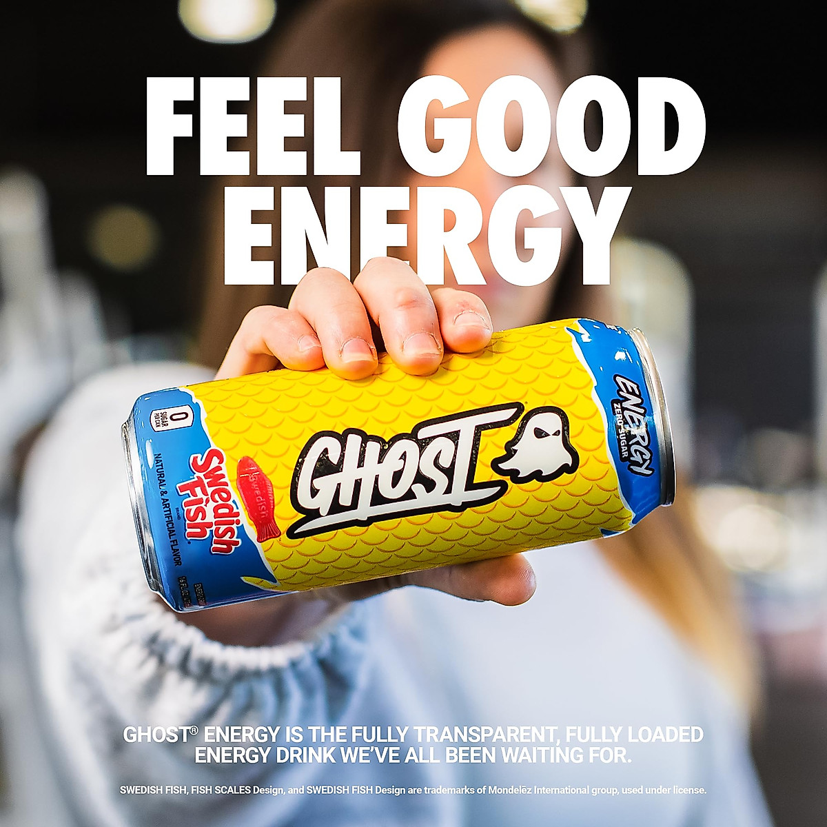 GHOST Energy Drink - 12-Pack, Swedish Fish, 16oz Cans - Energy & Focus & No Artificial Colors - 200mg of Natural Caffeine, L-Carnitine & Taurine - Gluten-Free & Vegan