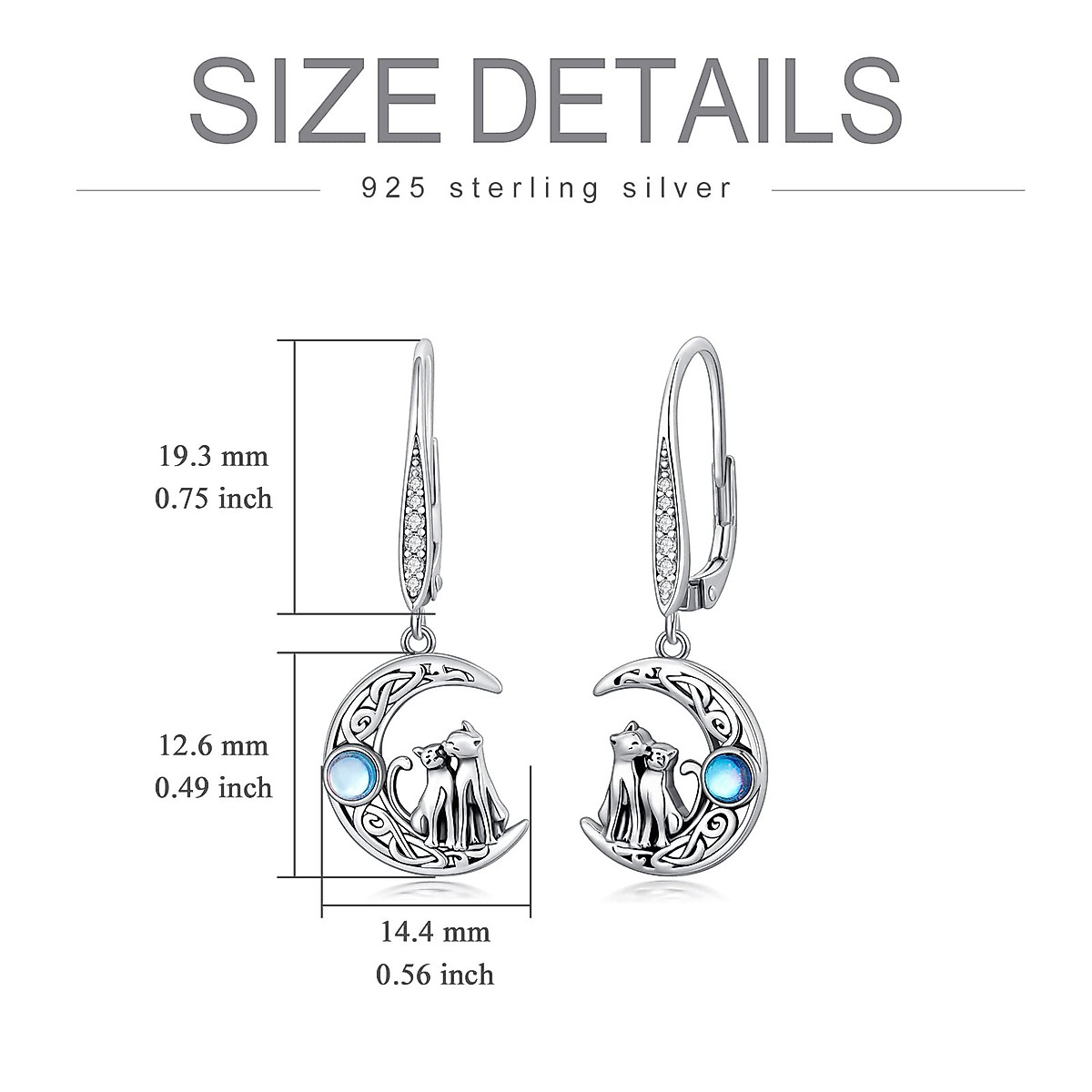 YAFEINI Cats Dangle Earrings Sterling Silver Crescent Moon and Moonstone Drop Earrings Jewerly Gifts for Cats Lovers Women (Cats Dangle Earrings)