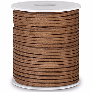 Leather String, Flat Suede Cord Faux Leather Cord Thin Leather Lace for Bracelets, Necklaces, Jewelry Making and Art Crafts (2.7 MM Brown)