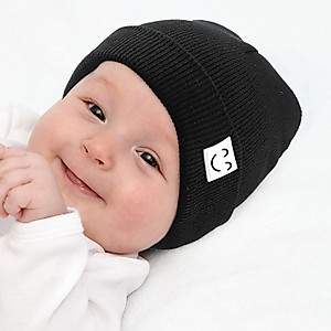 Coume 3 Pcs Baby Beanie Knitted Hats Toddler Kids Beanie Caps Soft Warm Baby Knit Winter Hat Smile Face Knitted Baby Beanie (Coffee, Gray, Black)