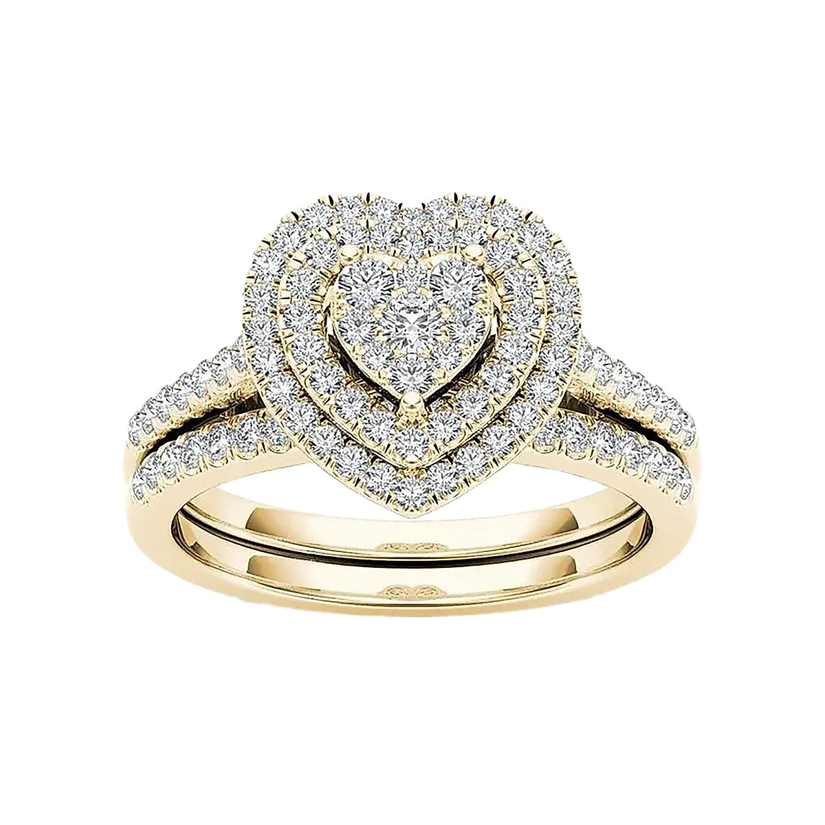 SuanlaTDS 2 Pcs Heart Diamond Engagement Ring Wedding Band for Women Her,Promise Ring Eternity Bands Ring for Anniversary Valentine's Day Birthday Jewelry Gift