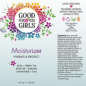 Good For You Girls Natural Facial Moisturizer, Calming and Non-Comedogenic with Aloe, Vitamin E, Arnica, Rose Hip, Borage, Green Tea, Kids, Preteen, Teens, All Skin Types (4 Fl Oz)