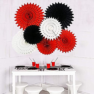 Graduation Decorations Black and Red 2023 White Red Black Qian's Party Mickey Mouse Party Supplies Tissue Paper Fans for Minnie Mouse Birthday Decorations Red Black Birthday Party Decorations