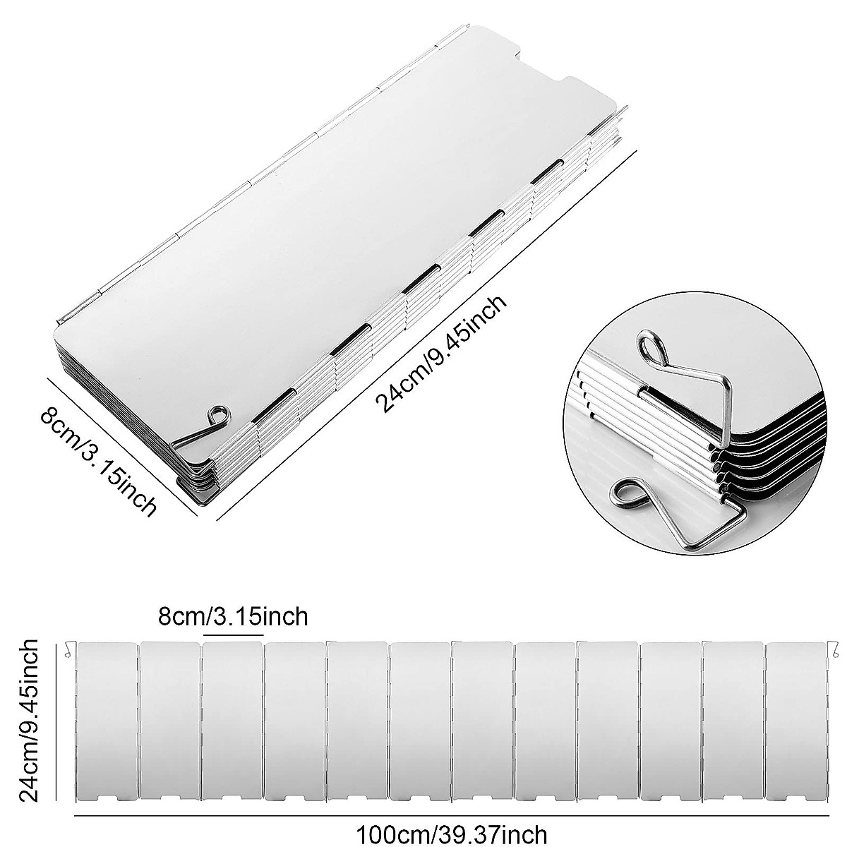 2 Pack Folding Camp Stove Windscreen, 12 Plates Aluminum Outdoor Camping Stove Windshield with Carrying Bag, Portable Butane Burner Windshield for Camping Picnic Backpacking Cooking