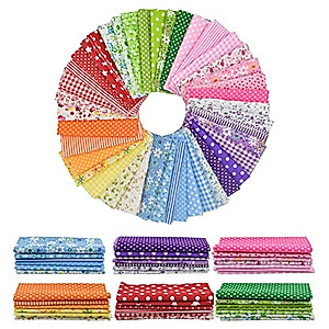9.8X 9.8" 42Pcs Cotton Print Fabric Bundle Squares Pre-Cut Multicolor Design Printed Quilting Sewing Floral for Quilting Patchwork DIY Craft Scrapbooking Cloth (Red/Yellow/Green/Blue/Pink/Purple)