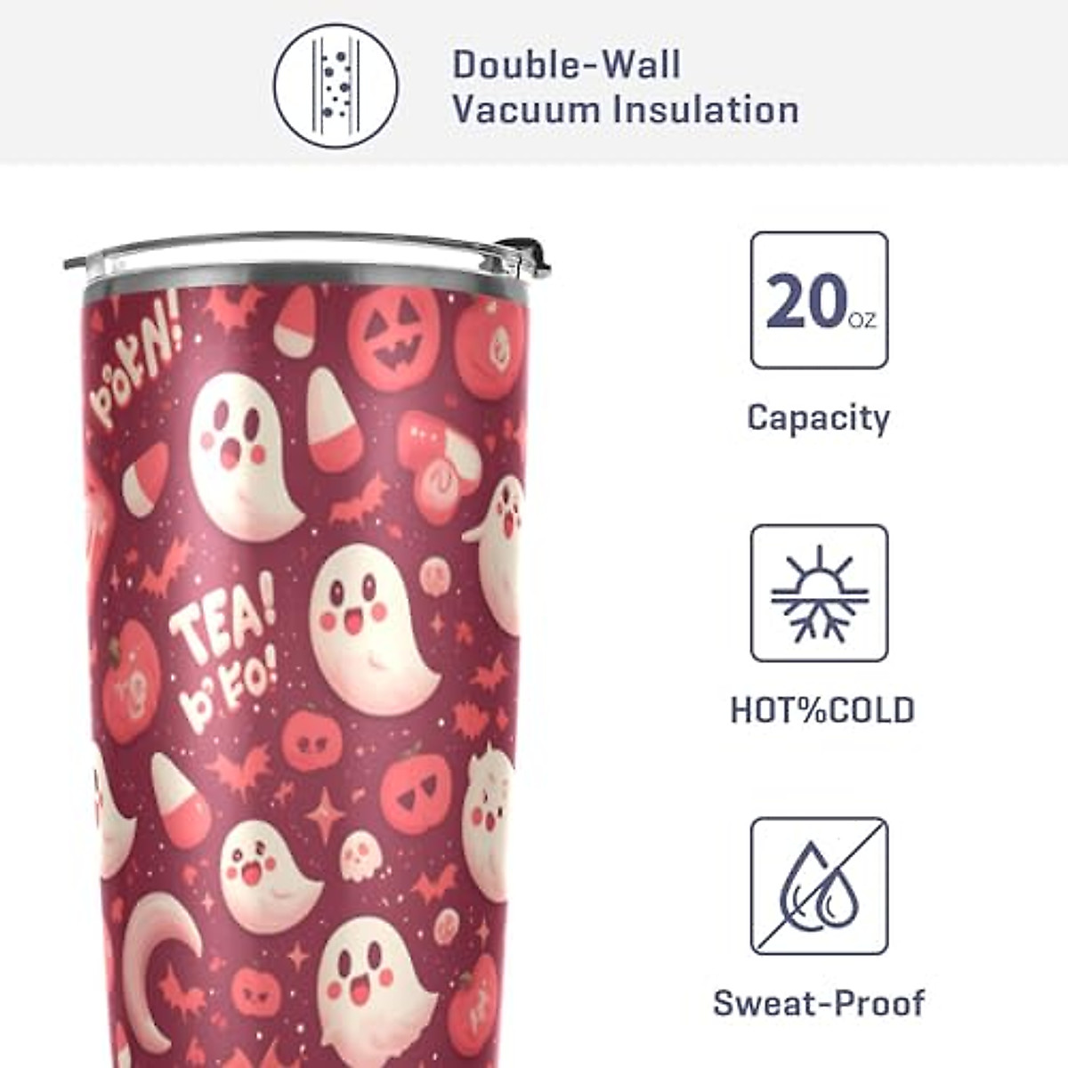 Cartoon Cute Pink Halloween Pumpkin Unique Stainless Steel vacuum insulated water bottle with Straw Leak Resistant Flip coffee mugs for camping modern insulated tumbler vasos para agua gym 20oz