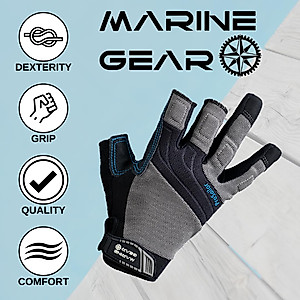 Marine Gear Sailing Gloves (Large) - 3-Finger Dexterity Sailing Gear with Better Grip, Neoprene and Padded Knuckles, Reinforced Pressure Points