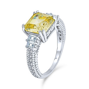 Elegant Timeless Art Deco Style 2CT Canary Yellow AAA CZ Square Asscher Cut Engagement Ring For Women Baguettes Side Stone Band .925 Sterling Silver