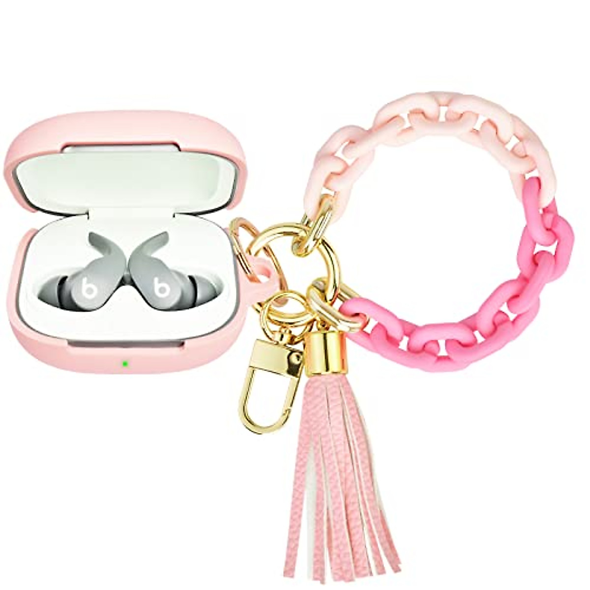 Beats Fit Pro Case with Keychain, ORATYFAN Silicone Shock-Absorbing Protector Cover for Apple Beats Fit Pro, Portable Protective Earbuds Case Accessories for Women Girls (Pink)