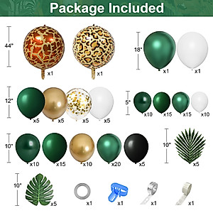 150Pcs Jungle Safari Green Balloons Garland Arch Kit, Emerald Dark Green Gold Animal Foil Balloon Tropical Palm Leaves for Safari Baby Shower Birthday Decorations for Boys Wild One Party Supplies