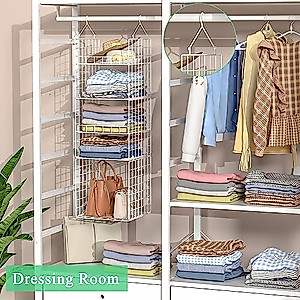 Yociyoga 5 Tier Closet Organizers and Storager, Adjustable Hanging Shelf Metal Wire Wardrobe Basket with 2 Sturdy Hooks for Bedroom, Livingroom (White)
