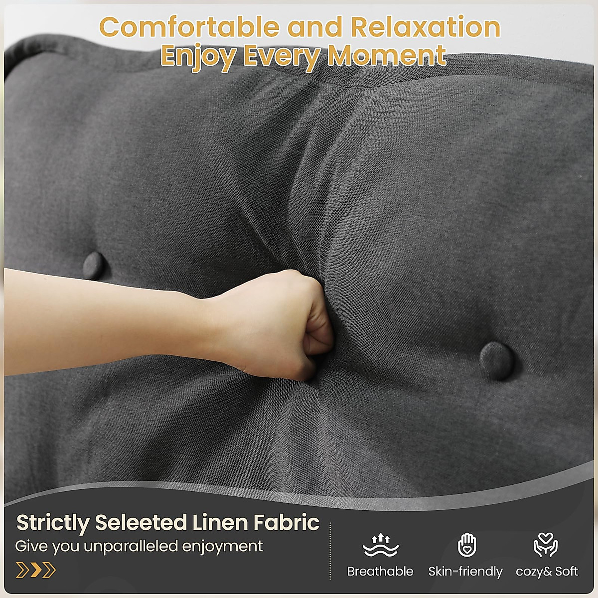 DICTAC Headboard for Queen Size with Storage Space Modern Linen Fabric Upholstered Headboard Queen Size,Adjustable Height,Biscuit Shape,No Bracket Adapter Required,Easy Assembly, Dark Grey