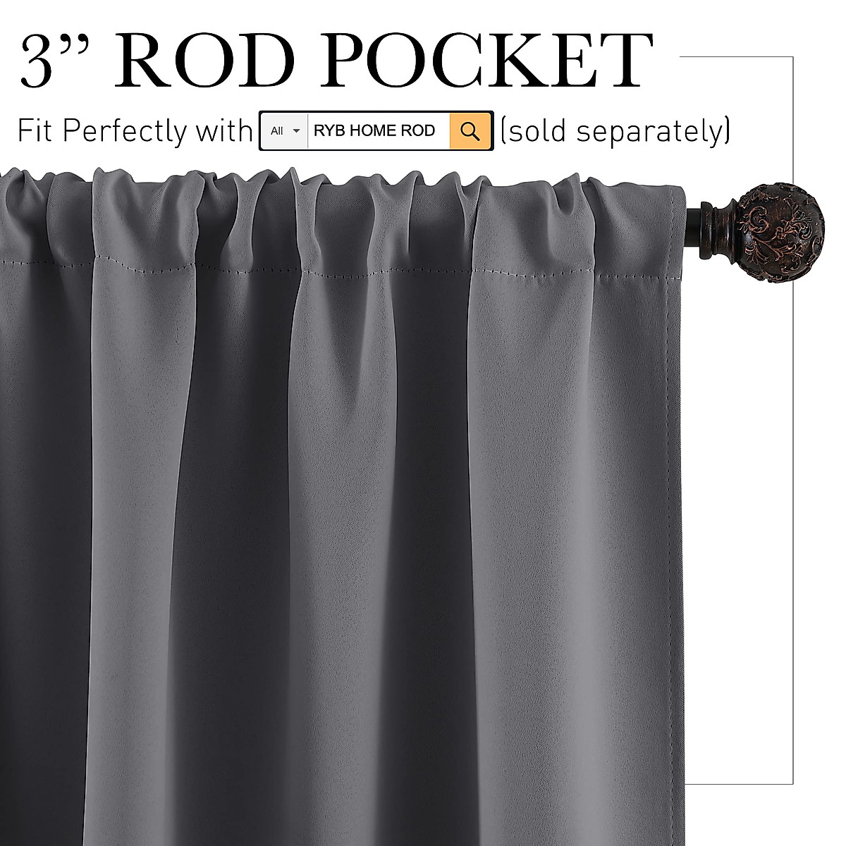 RYB HOME RV Camper Door Window Curtains -Blackout Privacy Curtains & Drapes for Bathroom Bedroom Kitchen Portable Travel Trailer Small Window Decor, W 34 x L 24, Grey, 2 Panels