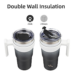 Konokyo 20 oz Tumbler with Handle and 2 Straw 2 Lid, Insulated Water Bottle Stainless Steel Vacuum Cup Reusable Travel Mug,Day Night