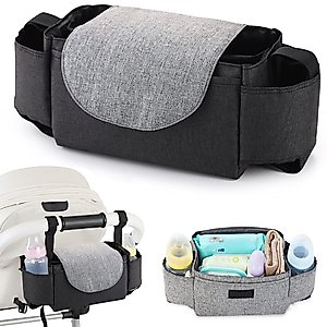 KJHG Stroller Organizer Bag,Multifunctional Stroller Bags with Insulated Cup Holder Baby Stroller Accessories Storage Bag for Bottle,Diaper,Phone,Keys,Toys,Baby Items (Black)
