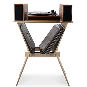 M MUSIC PUBLIC KINGDOM Record Player Stand with Record Storage Shelf, Solid Wood Turntable Stand, Light Wood