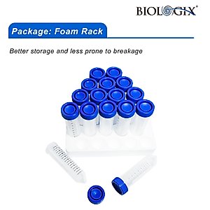 Biologix 50ml Conical Centrifuge Tubes, 25Pcs Sterile Polypropylene Test Tubes with Plug-Seal Screw Caps, Plastic Container with Graduated & Write Area, Rack Package, Non-Pyrogenic, DNase/RNase Free