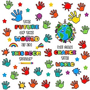 82 Pcs Motivational Classroom Bulletin Board Set Classroom Decoration Elementary Classroom Decor for Pre School Elementary and Middle School Teacher Educational Wall Decor Kids Hands Star Cutouts