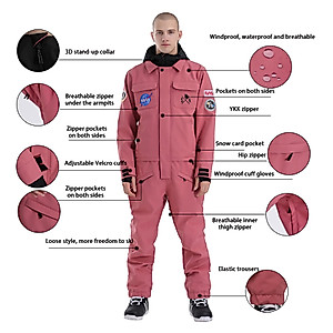 GSOU SNOW Men Ski Suit One Piece Snowsuit Snowboard Insulated Ski Jumpsuit Waterproof Windproof for Skiing Outdoor