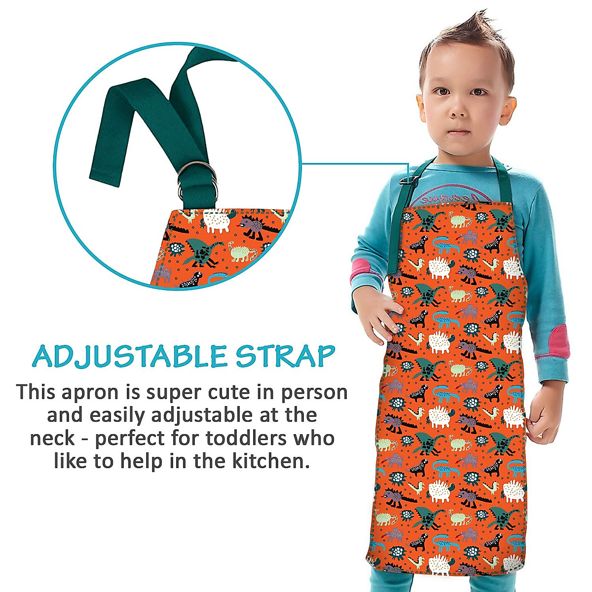 Dinky Ninky - Waterproof Toddler Apron with Dinosaur Print - Adjustable PVC Apron for Little Cooks & Artists, Ages 2-4, Easy-Clean Kitchen & Art Smock