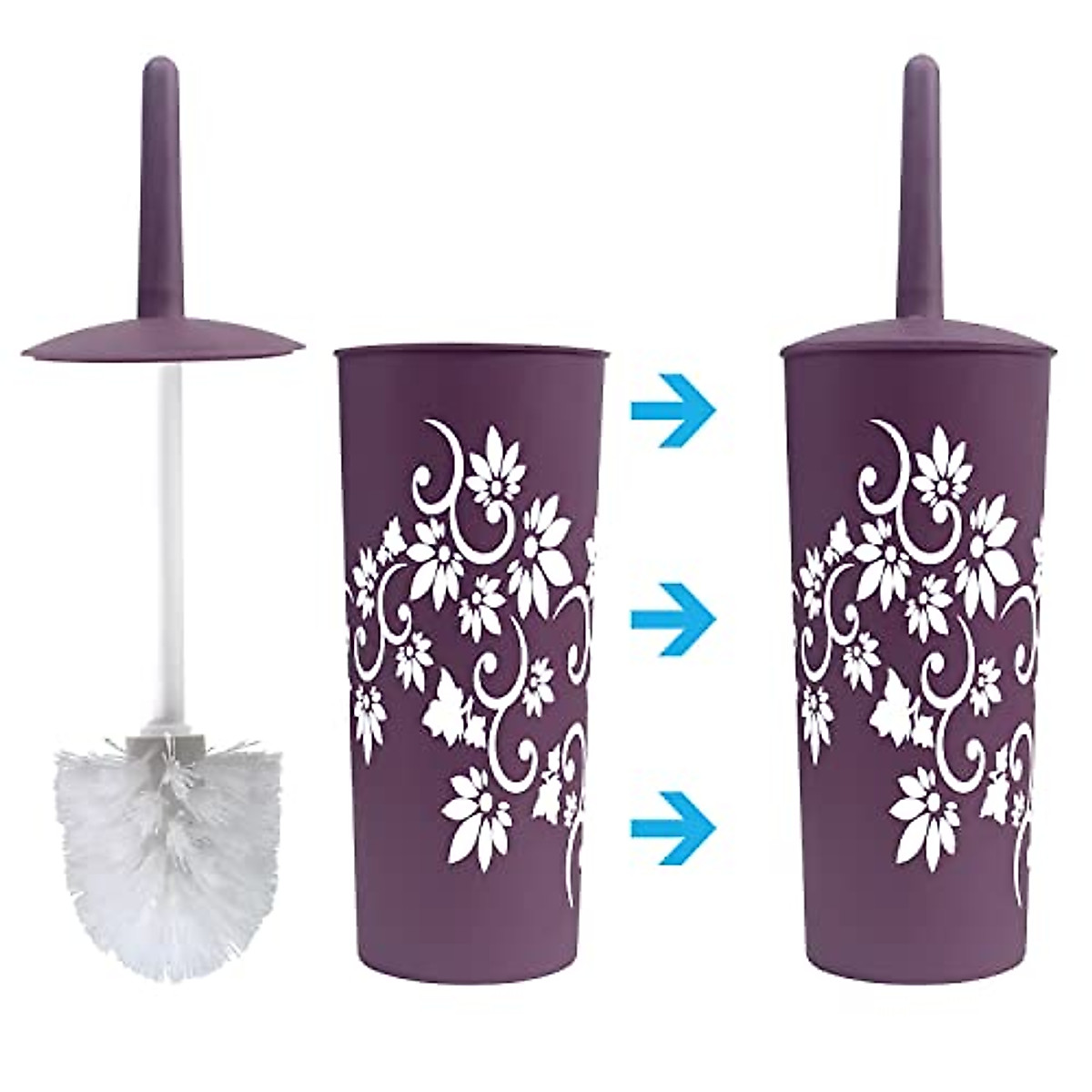 Blue Donuts Bathroom Accessories Set Complete, Toilet Brush and Holder, Trash Can, Toothbrush Holder, Purple, 7 Pieces