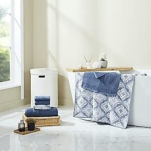 Modern Threads Capri 6-Piece Reversible Yarn Dyed Jacquard Towel Set - Bath Towels, Hand Towels, & Washcloths - Super Absorbent & Quick Dry - 100% Combed Cotton, Denim