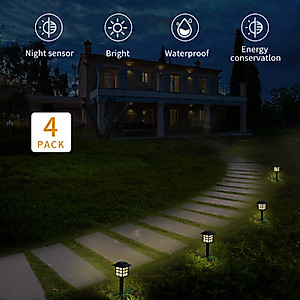LIGHTSHINE 4 Pack Solar Pathway Lights, Solar Garden Lights outdoor, Waterproof Outdoor Lights for Lawn, Patio, Yard, Walkway, Driveway and Landscape.