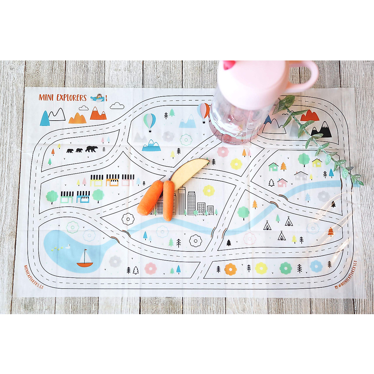 Disposable Placemats for Baby Toddlers Kids, Table Topper Disposable Placemats - Biodegradable BPA-Free Premium Super Sticky Stick-on Place Mats - Roadmap by Mini Explorers (60 Count)
