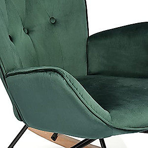 FurnitureR Rocking Wooden and Metal Rocker Glider, Scandinavian Fabric Armchair Comfy Side Living Room Bedroom Studio Leisure Office Accent Chair, Green