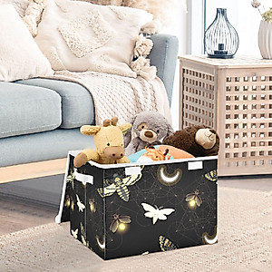 ALAZA Storage Bins Organizer Box Baskets Lidded Clothes for Shelves Closet Death Moth Butterfly Collapsible Stackable Storage Cubes Handles