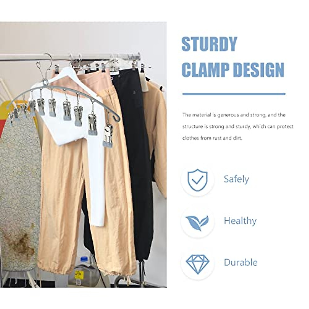 Zerodeko Clothes Hanger with 10 Clips Clothes Drying Rack Stainless Steel Laundry Drying Rack Sock Hanger Underwear Hanger for Drying Towels Diapers Bras Lingerie Baby Clothes Grey