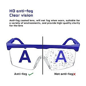 Puzyun [5-Pack] Bule Safety Goggles,Clear Anti-fog/Anti-Scratch Safety Glasses over Glasses Over Glasses Eyes Protection Goggles Protective Eyewear