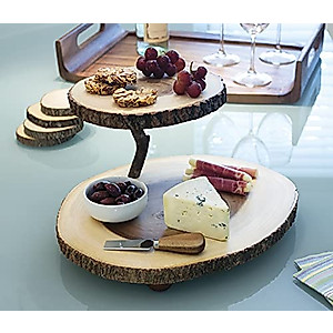 Lipper International Acacia 2-Tier Tree Bark Server for Meats, Cheeses, and Crackers,Acacia Tree Bark, 14"L x 14"W x 8"Th