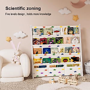 ZHOOGE Kids Bookshelf Book Rack Storage, Metal Book Rack Organizer Bookcase Bookstore Library Book Unit Storage Toddler Book Shelf Display for Nursery or Kids Room (5-Tier/ 30 in, White)