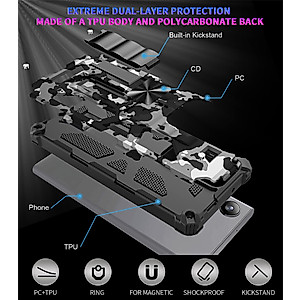 Ysnzaq Military Grade Camo Case for Xiaomi Redmi Note 12 4G (Not 5G), Rugged Shockproof Armor Phone Cover with Built in Kickstand for Xiaomi Redmi Note 12 4G MC Marble Black