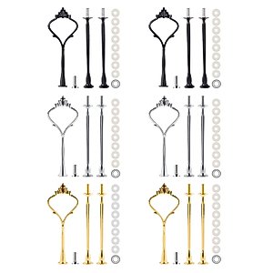 3 Tiered Tray Hardware, 6 Sets Cake Tray Stand Fittings Hardware for Cake Stand Mold, Decoration Accessories for Wedding Banquet Family Banquet,2Golden, 2Silver, 2Black