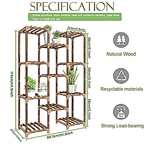 Veakoo Plant Stand Indoor Outdoor,11 Tiered Tall Wood Flower Stands Large Plant Shelf Multiple Garden Shelves Window Display Holder Rack for Corner Balcony Patio Living Room Bedroom with 3 Free Tool Visit the Veakoo Store