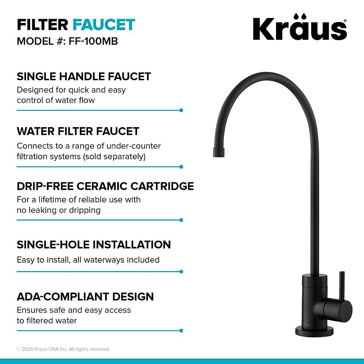 KRAUS Purita 100% Lead-Free Kitchen Water Filter Faucet in Matte Black, FF-100MB, 12 Inch